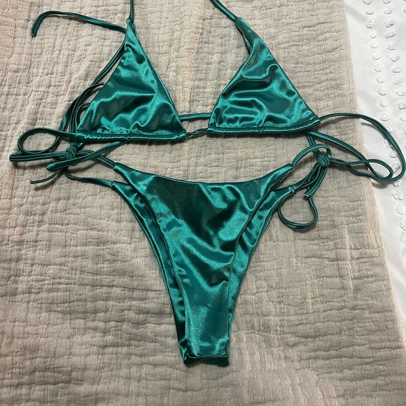 Swim | Green Chrome Bikini Set | Poshmark